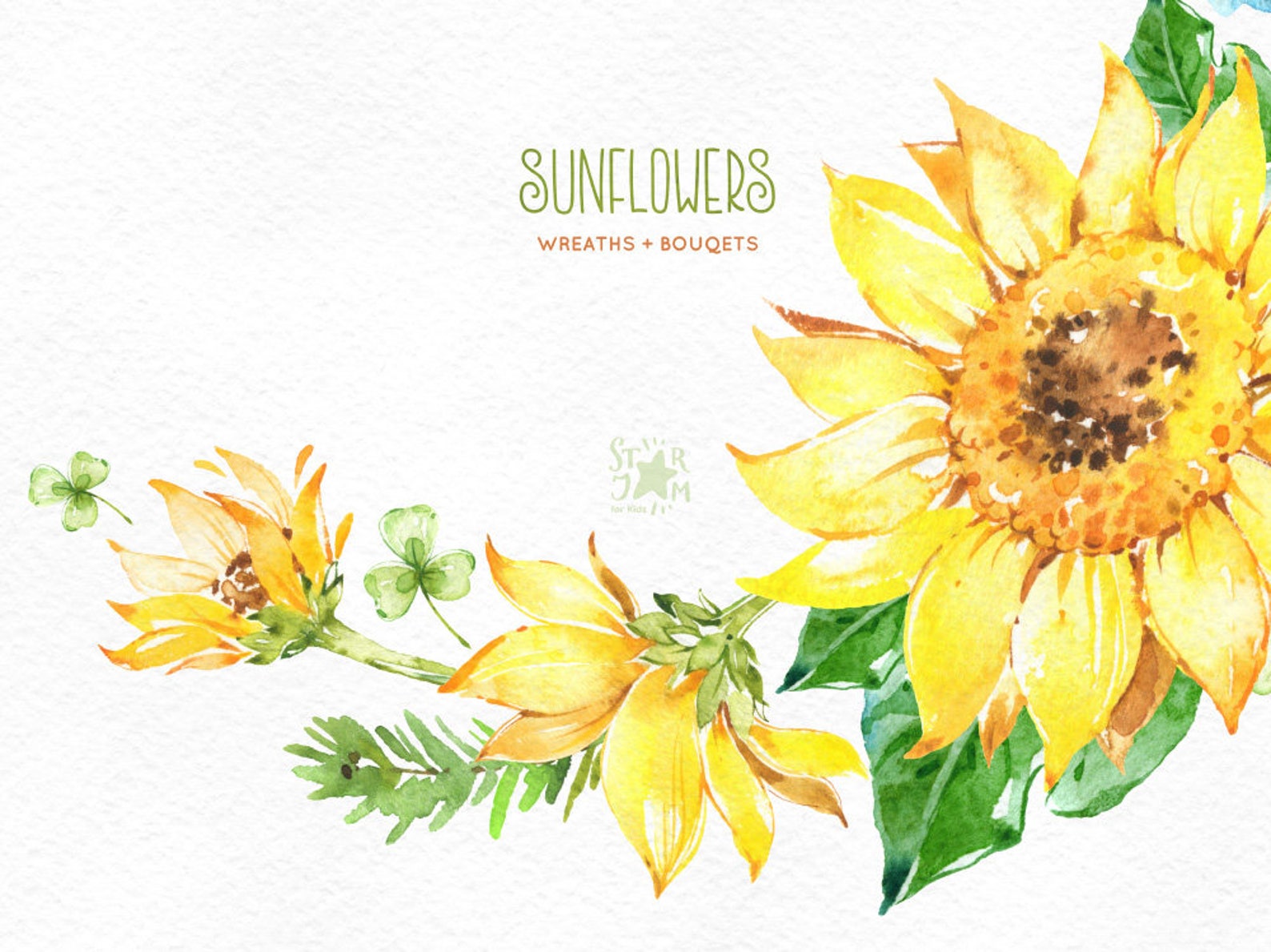 Sunflowers. Wreaths & Bouquets. Watercolor Flowers Clipart - Etsy UK