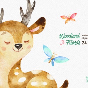 Woodland Friends 3. Watercolor Animals Clipart, Fox, Forest, Deer, Bear ...