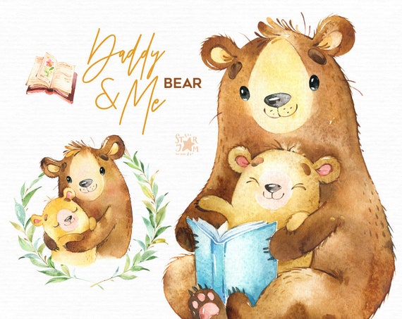 Daddy & Me. Bear Watercolor Animals Clipart Father Hugs - Etsy