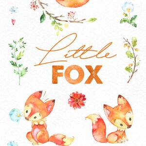 Little Fox. Cute Animal Clipart, Watercolor, Woodland, Forest, Wreath ...