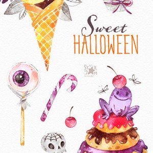 Sweet Halloween. Watercolor Clipart, Candy, Ice Cream, Lollipops ...