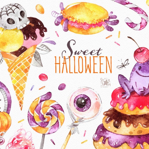 Sweet Halloween. Watercolor Clipart Candy Ice Cream - Etsy
