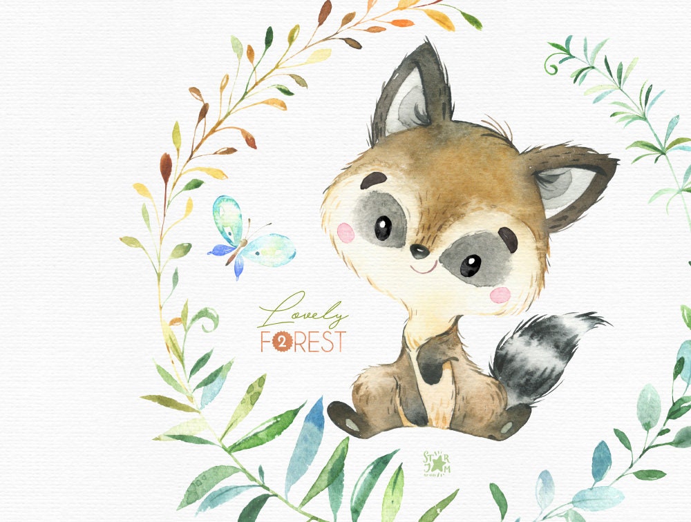 Lovely Forest 2. Little Animals Clip Art Watercolor Fox - Etsy