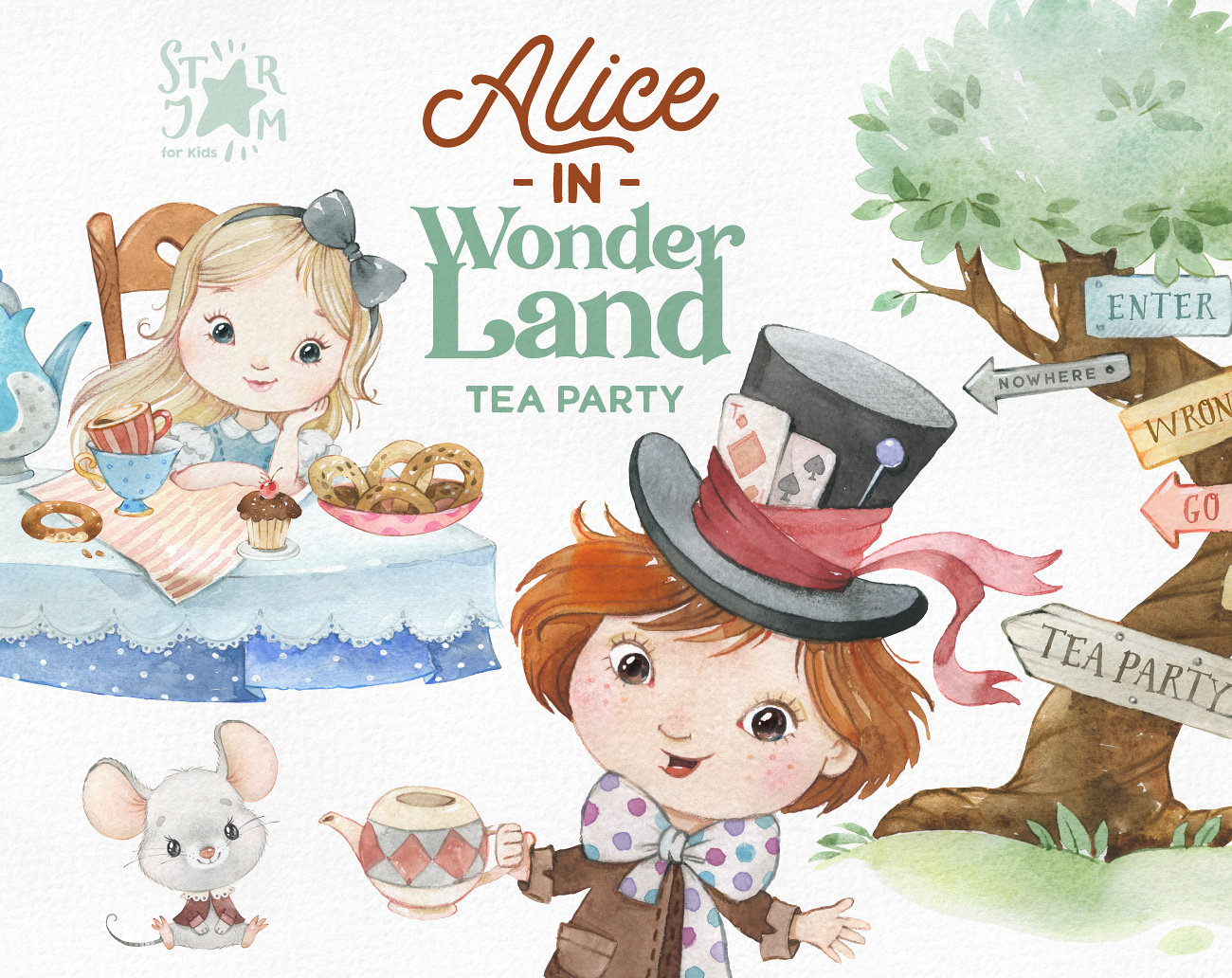 Alice in Wonderland. Tea Party. Watercolor Clipart, Fairytale, Mad ...