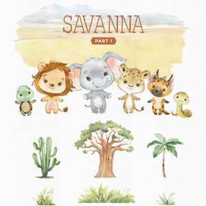 Savanna Pt.1 Cute Animals. Watercolor Clipart, African, Elephant ...