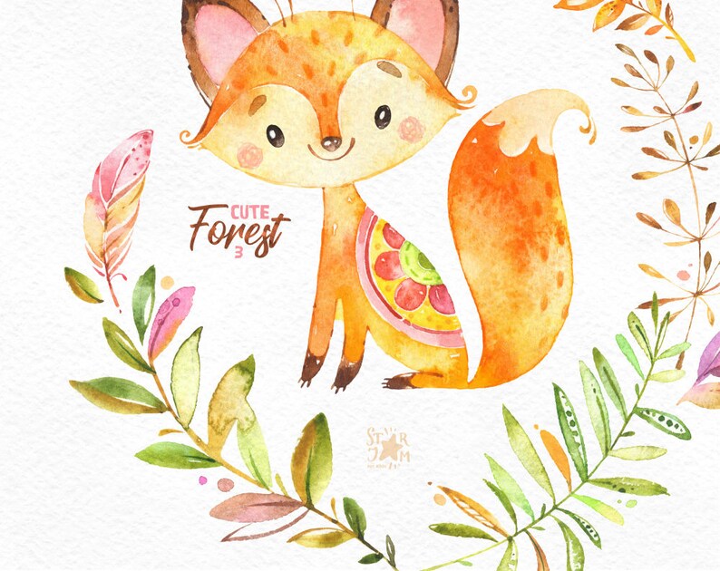 Cute Forest 3. Watercolor Little Animals Clipart Fox Mouse - Etsy