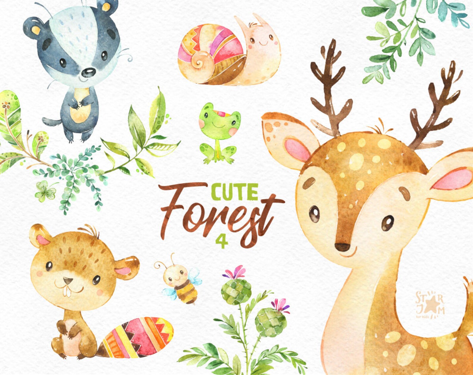 Cute Forest 4. Watercolor Little Animals Clipart Deer | Etsy