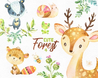 Little Deer. Watercolor Animal Clipart Floral Wreath Roe - Etsy UK