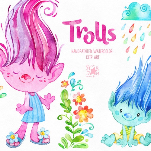 Trolls. Watercolor Clip Art Cute Characters Poppy Dolls - Etsy