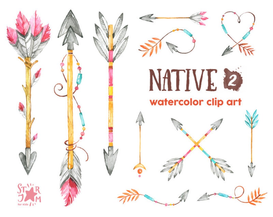 Native 2. Arrows. Watercolor Clipart, Indian, Feathers, American Native ...