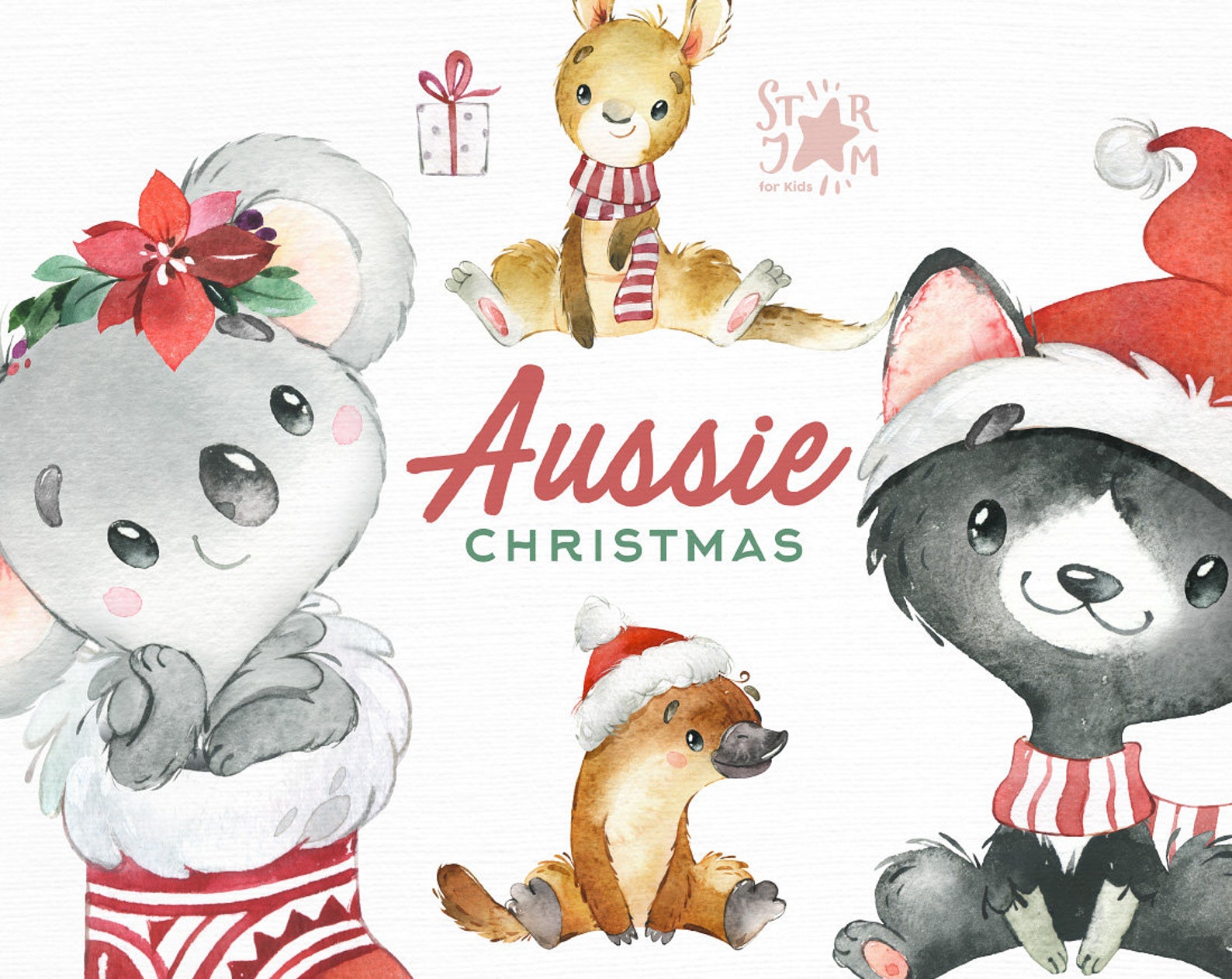Aussie Christmas. Watercolor Australian Animals Clipart - Etsy