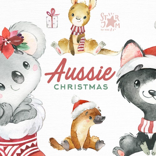 Aussie Christmas. Watercolor Australian Animals Clipart - Etsy