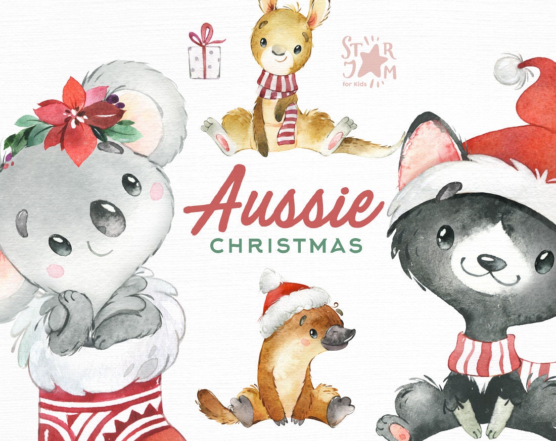 Aussie Christmas. Watercolor Australian Animals Clipart - Etsy Australia
