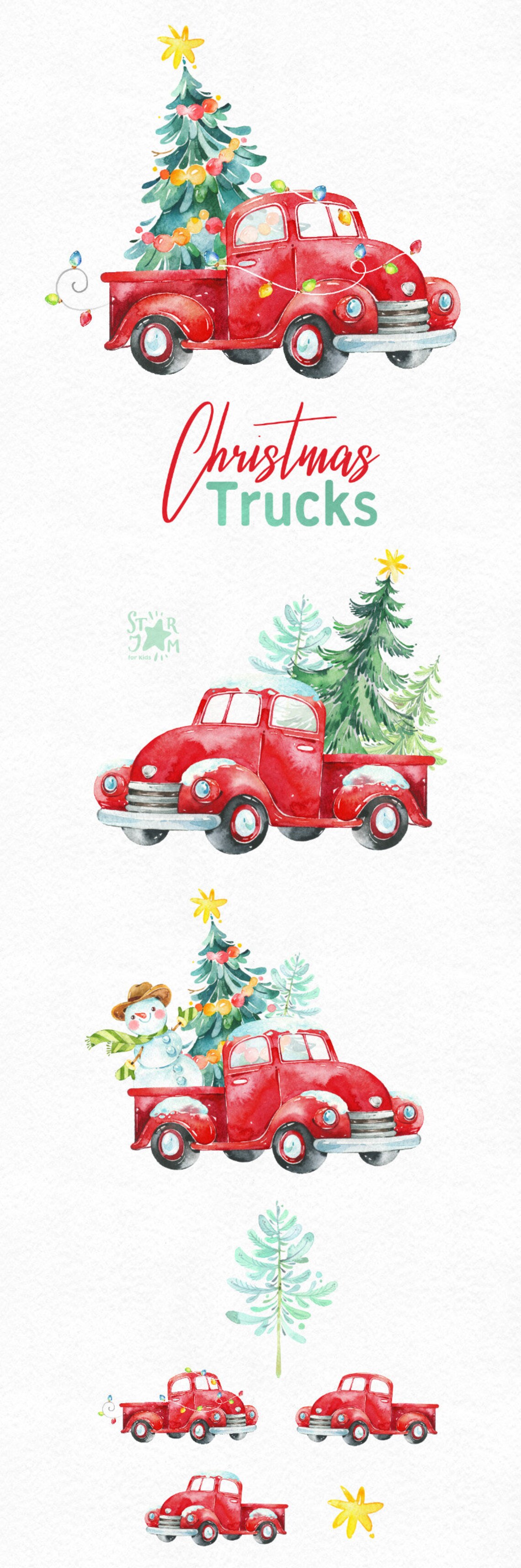Christmas Truck. Watercolor Holiday Clipart Snowman Winter - Etsy