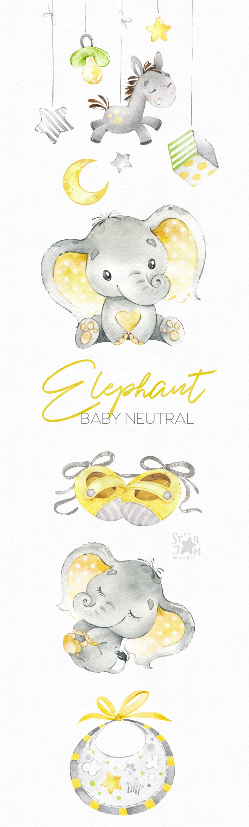Elephant Baby Neutral. Watercolor Little Animal Clipart - Etsy