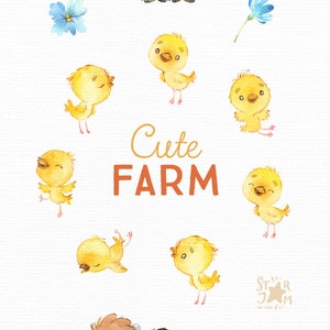 Cute Farm. Watercolor Country Clipart, Horse, Cow, Chicken, Goose, Fun ...