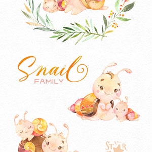 Snail Family. Watercolor Little Animal Clipart, Mother, Floral, Love ...