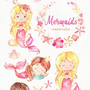 Mermaids. Watercolor Clipart, Sea, Girls, Magic, Fairytale, Nautical ...