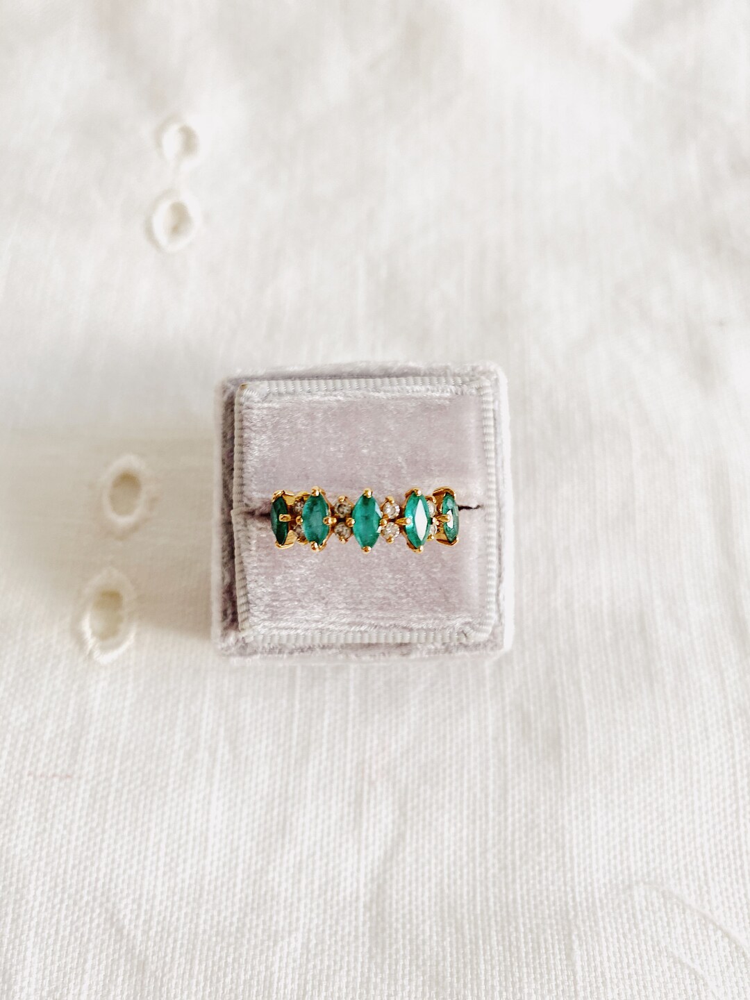 On HOLD Vintage Emerald and Diamond Half Hoop Ring Crafted in 18ct ...