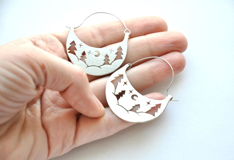 Silver Forest Earrings Wilderness Jewelry Outdoors Gift Pine - Etsy