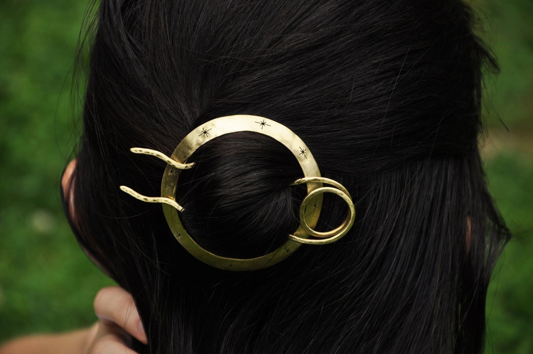 Celestial Stars Hair Slide With Stick Brass Circle Hair - Etsy