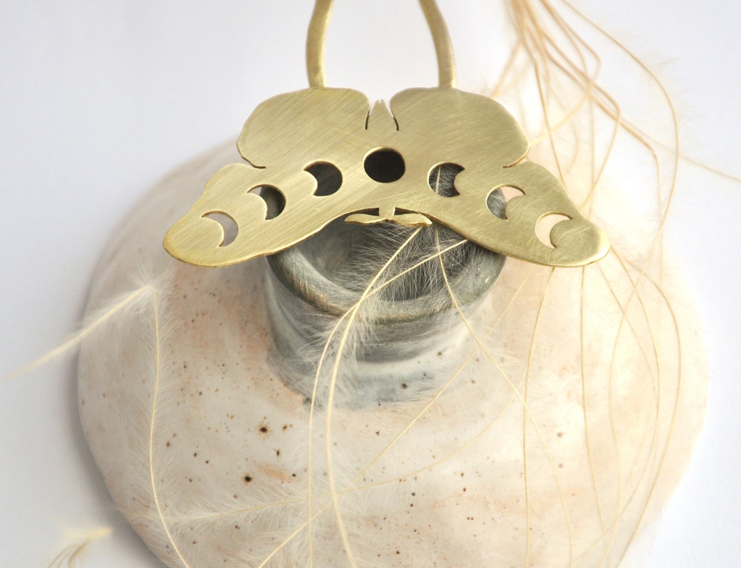 Moth Hair Stick Moth With Moon Phases Hair Pin Celestial Lunar Brass ...