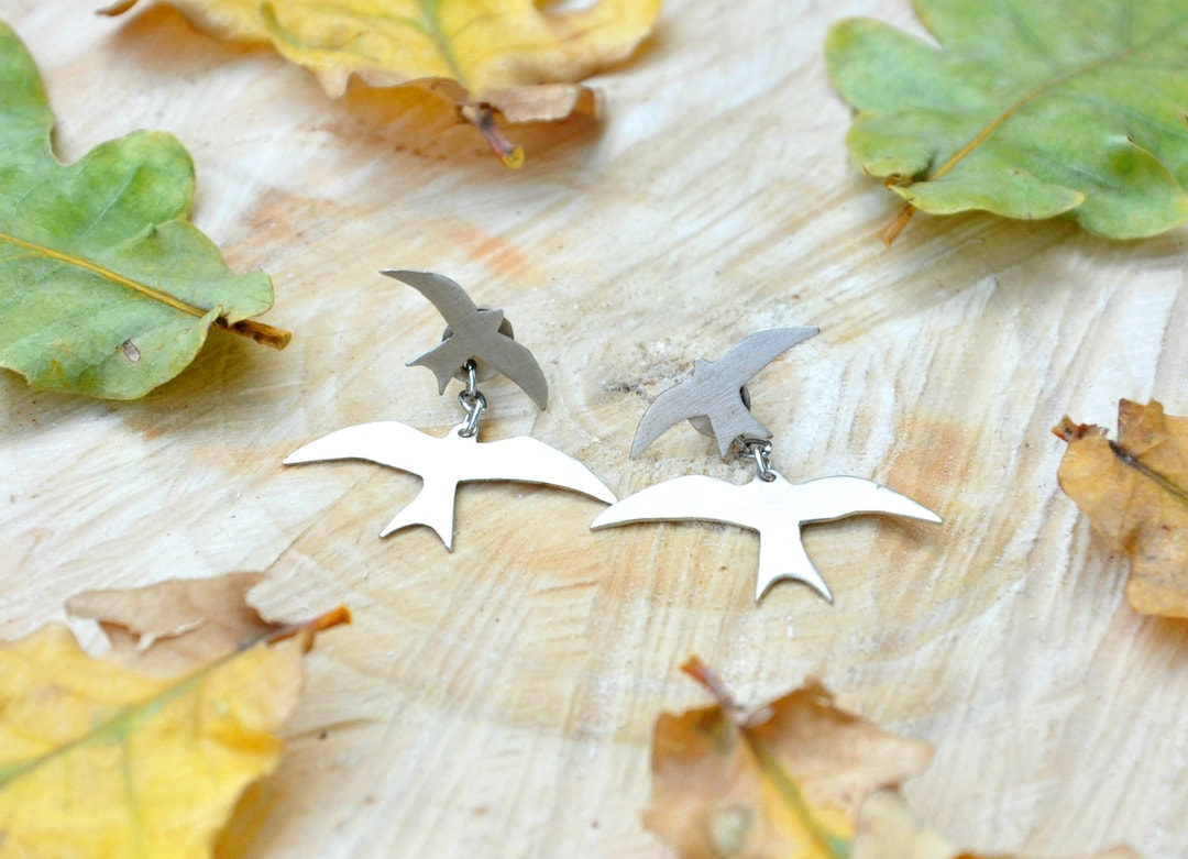 Ear Jacket Earrings With Small Bird Flying Two Side Earrings Handmade ...