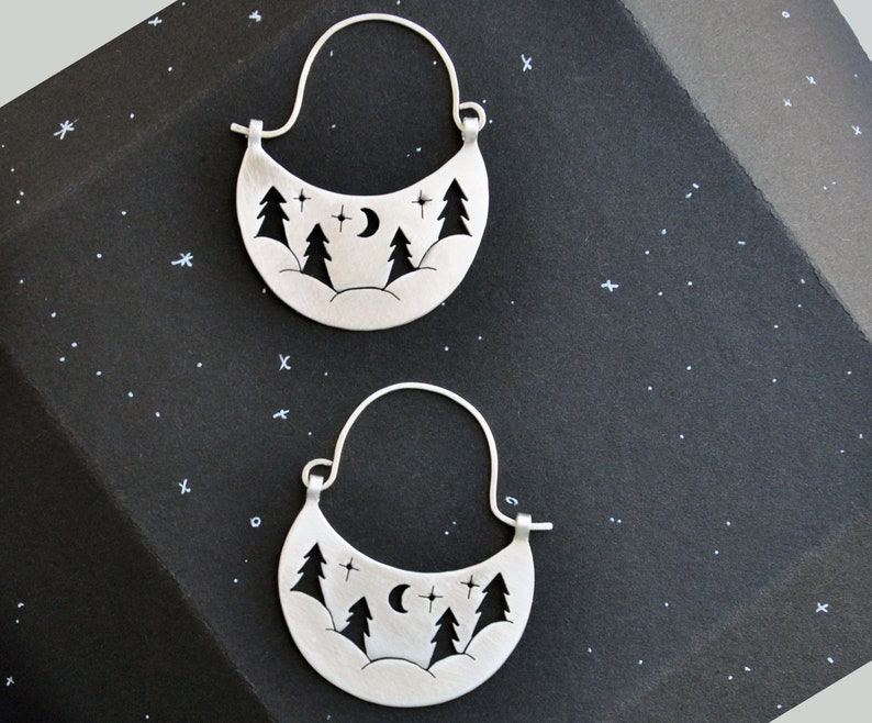 Silver Forest Earrings Wilderness Jewelry Outdoors Gift Pine - Etsy