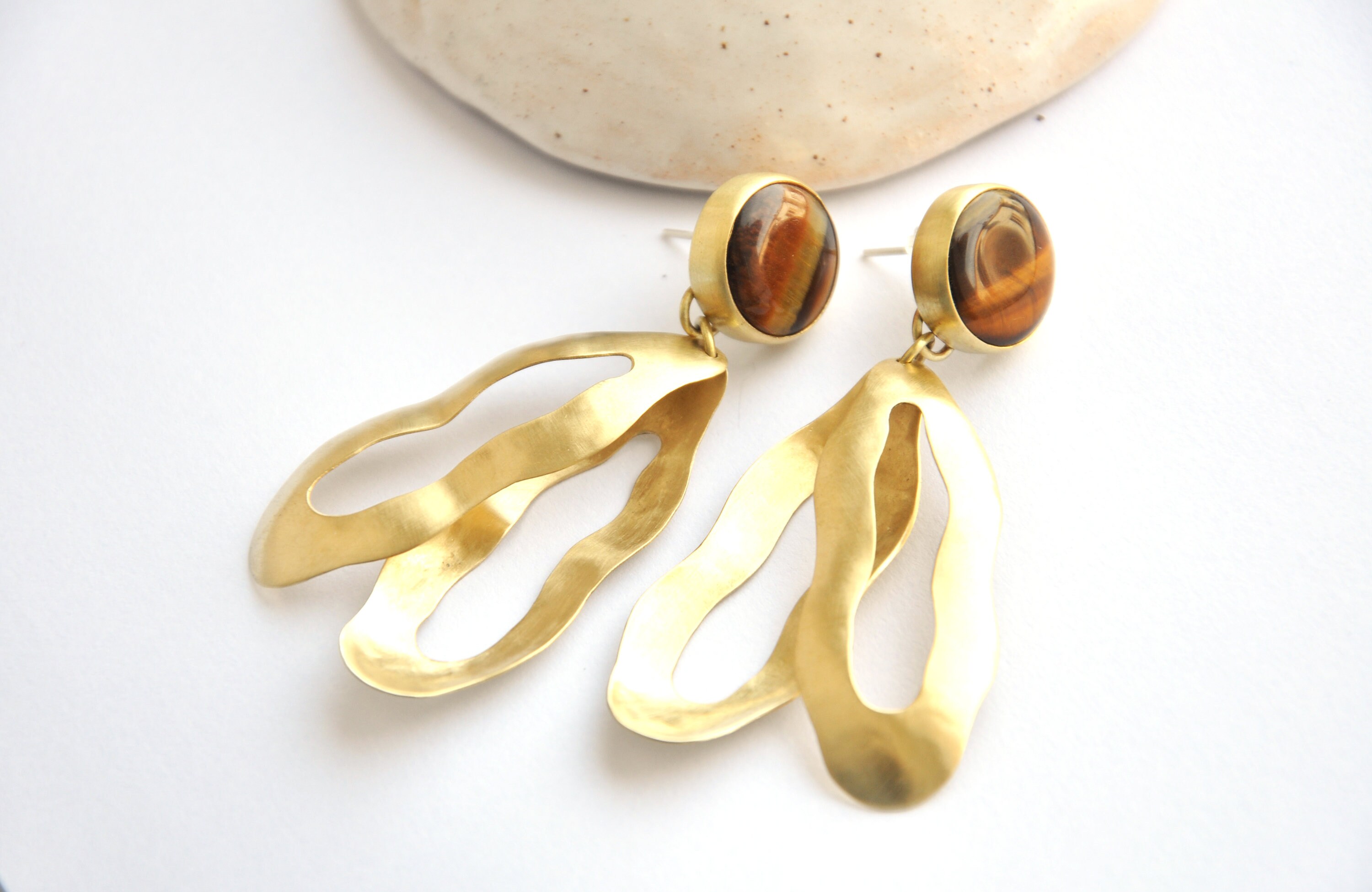 Tiger eye earrings in abstract geometric shape Modern | Etsy