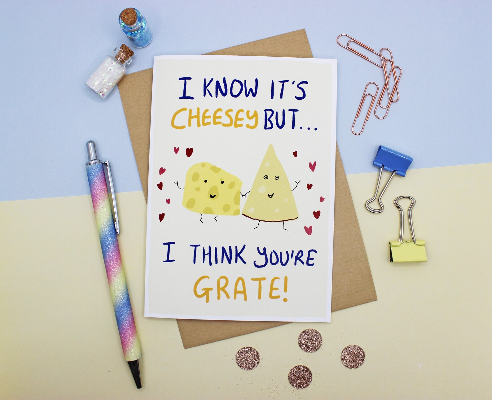 I Know It's Cheesy...but I Think You're Grate! Funny Pun Greeting Card ...