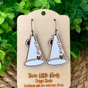Personalized Cheer Megaphone Earrings / Engraved Wooden Earrings ...
