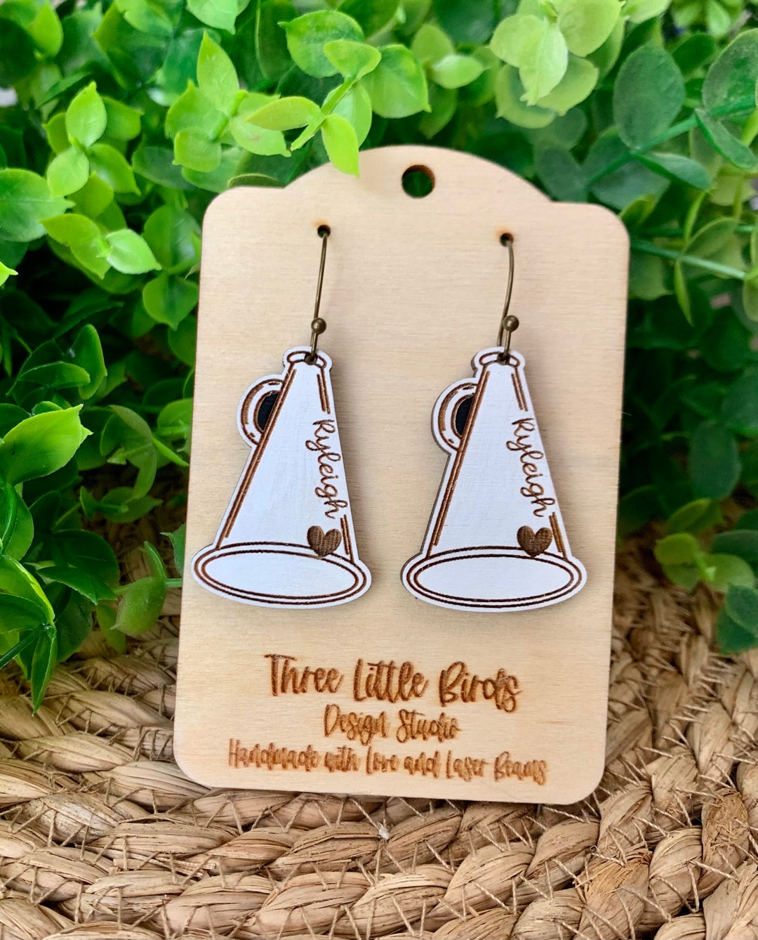 Personalized Cheer Megaphone Earrings / Engraved Wooden Earrings ...