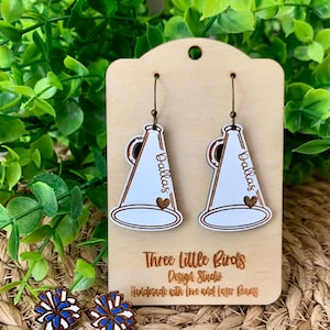 Personalized Cheer Megaphone Earrings / Engraved Wooden Earrings ...