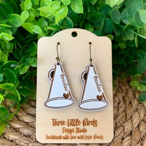 Personalized Cheer Megaphone Earrings / Engraved Wooden Earrings ...