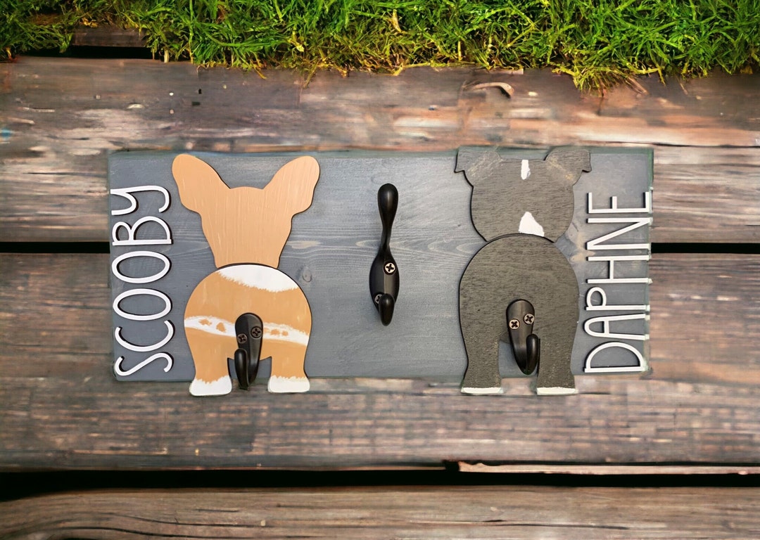 Custom Two Dog Leash Holder: Wooden Pet Collar Hanger - Etsy