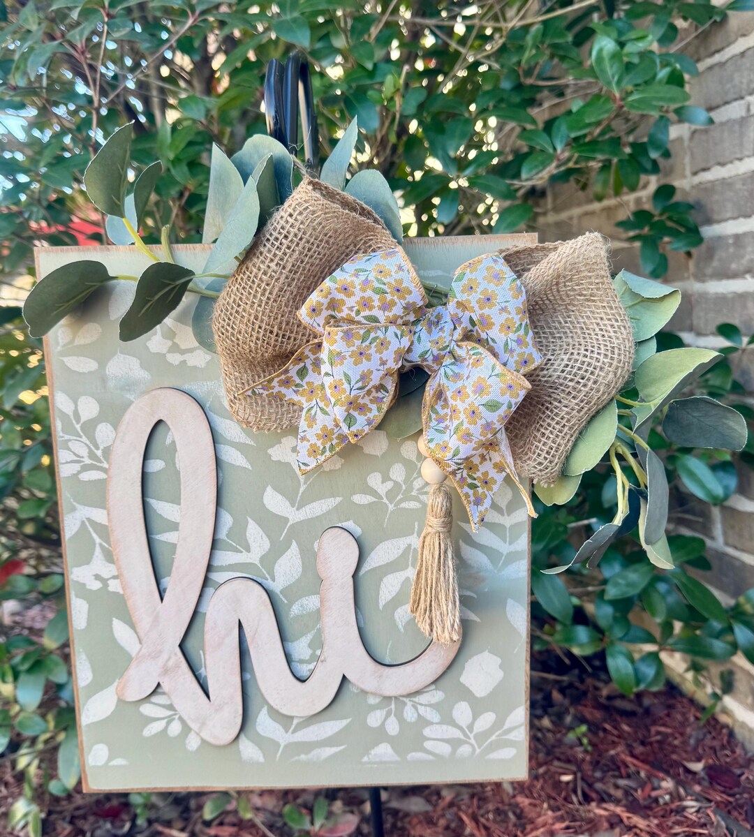 Spring Floral Distressed Door Hanger / Boho / Hi Door Hanger / Spring ...