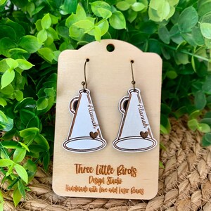 Personalized Cheer Megaphone Earrings / Engraved Wooden Earrings ...
