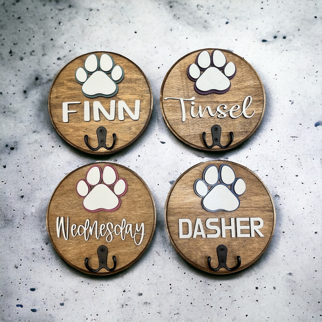 Custom Round Dog Leash Holders / Names / Paw Print / Leash Hook / Cat ...