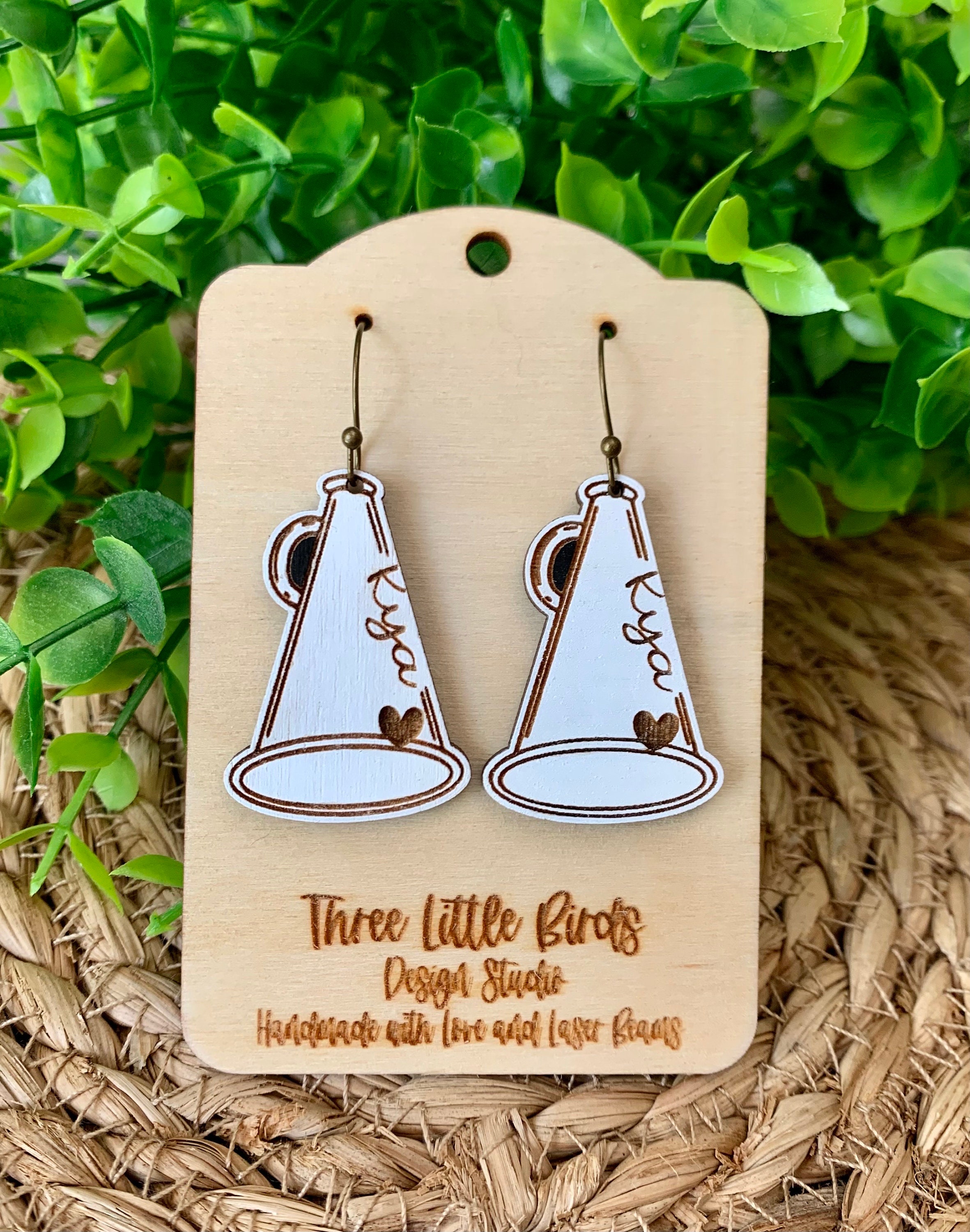 Personalized Cheer Megaphone Earrings / Engraved Wooden Earrings ...