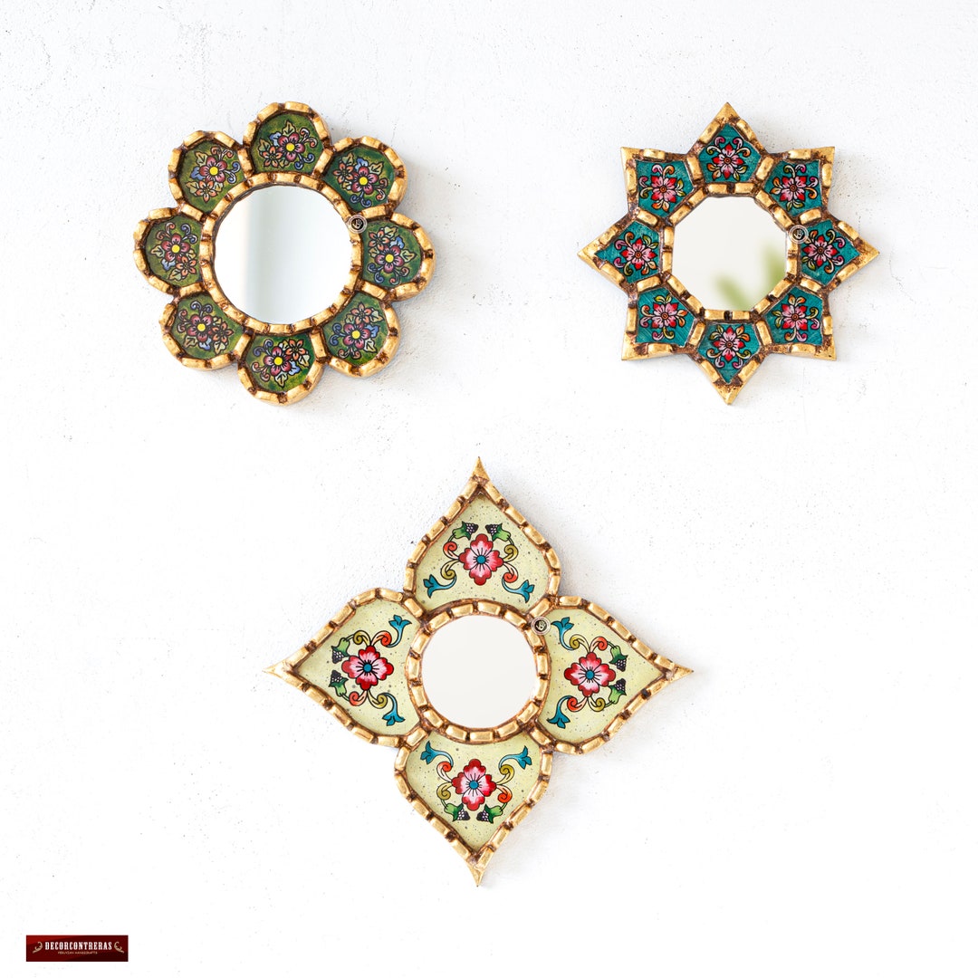 Peruvian Small Accent Wall Mirror Set of 3 | Decorative Vintage Mirrors ...