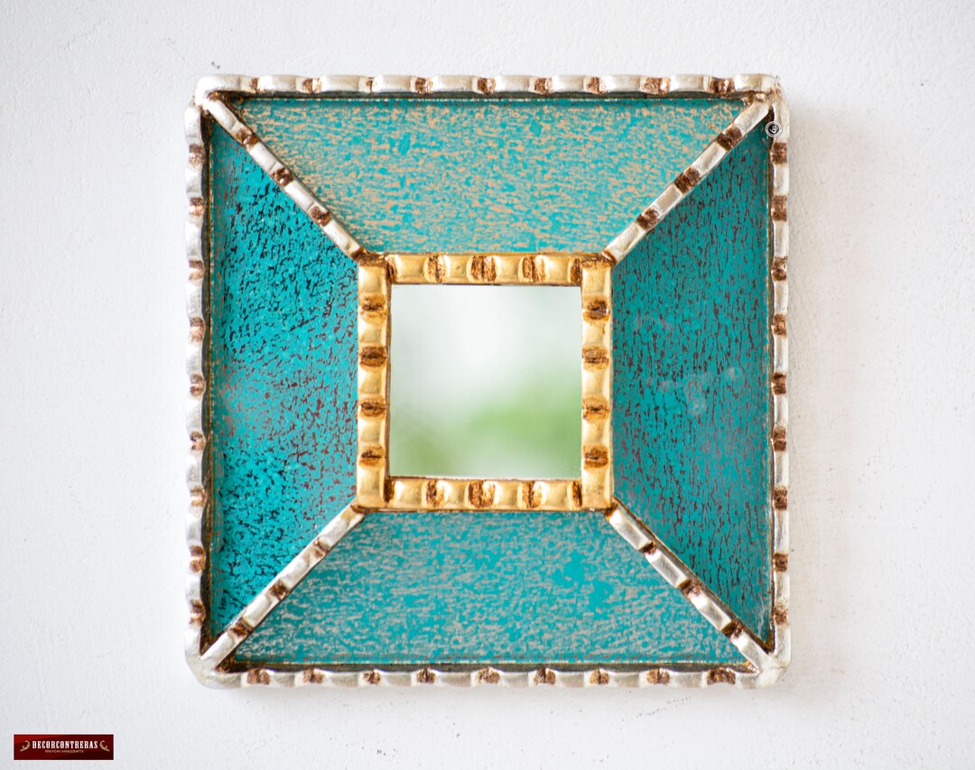 Peruvian Turquoise Wall Mirror 7.5" for Room Decor | Handmade Square ...