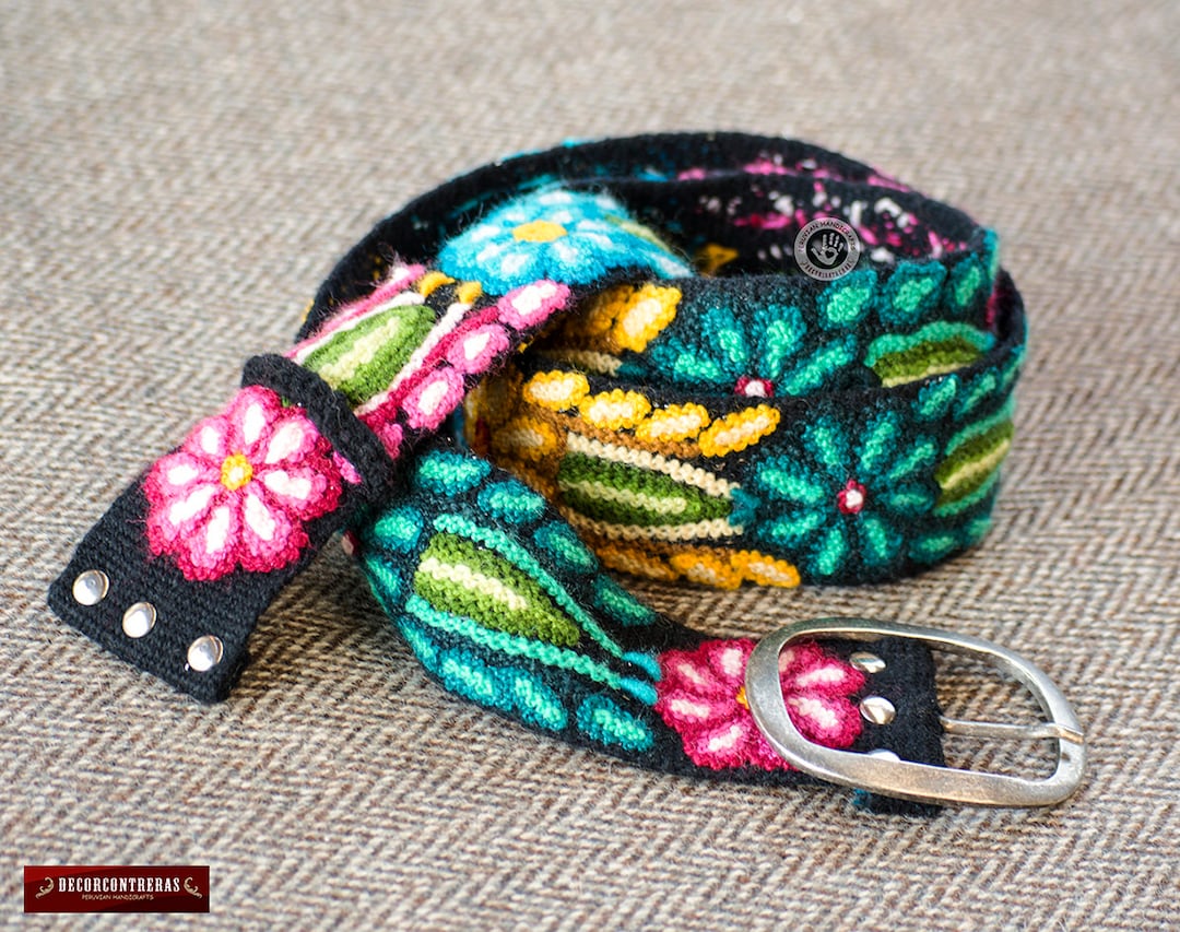 Embroidered Belts S,M,L,XL- Wool Black Belt "highland Flowers ...