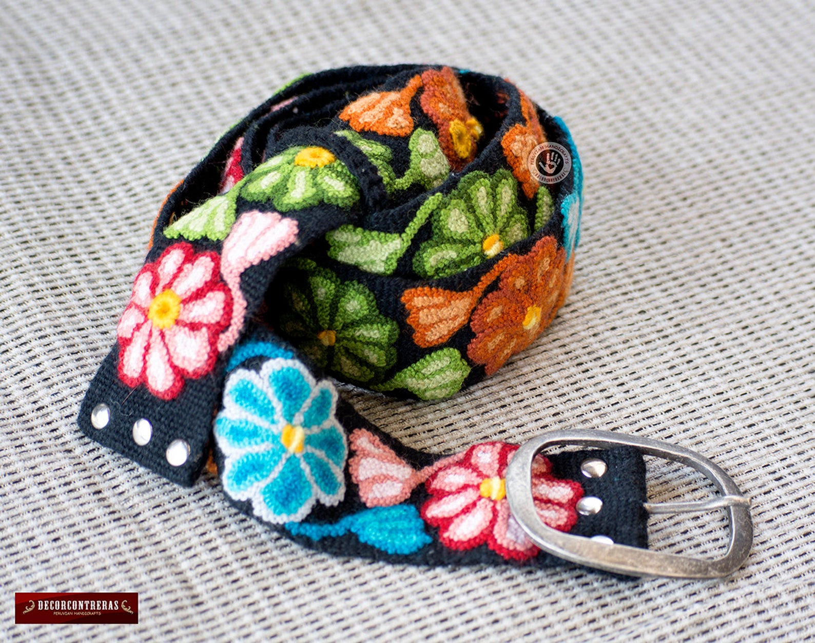Hand Embroidered Belt S,M,L,XL - Peruvian Belts Floral Black, Floral ...
