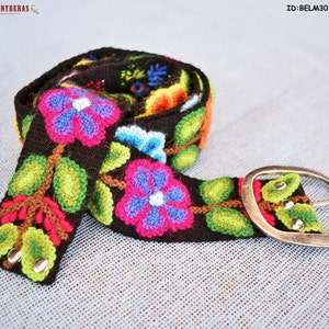 Embroidered Belts S,M,L,XL- Wool Black Belts "night Floral" - Wool ...