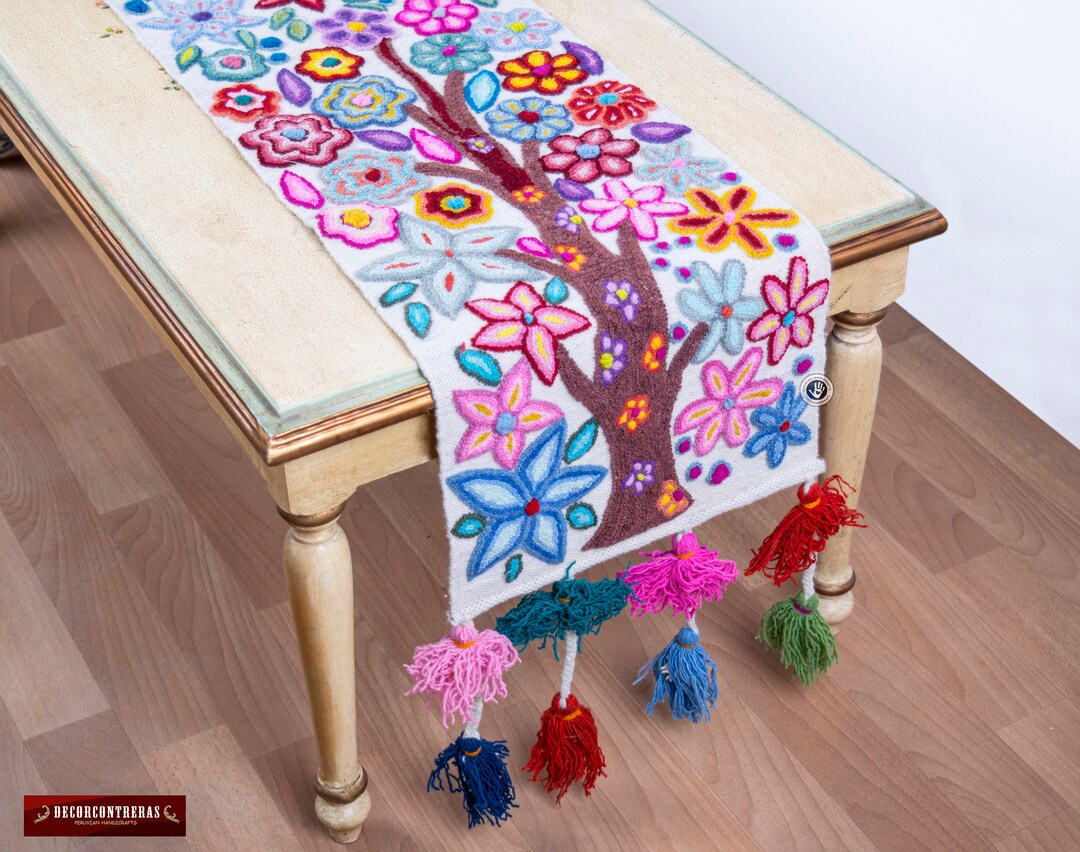 Tree of Life Home Design Wool Table Runner With Tassels Handmade ...