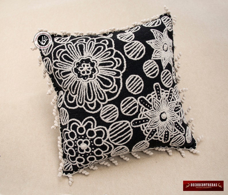 Black Hand Woven Pillow Cover 18x18", Peruvian Accent Pillows Cover ...