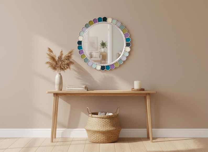 Large Round Silver Mirror 23.6”- Peruvian Hand-painted Glass Mirrors ...