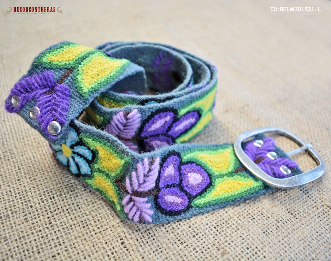 Embroidery Belts Size Large "midnight Bouquet" - Wool Wide Belt ...