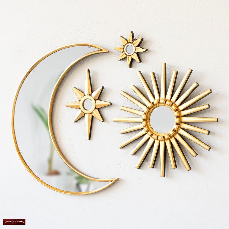 Decorative Accent Wall Mirror Set of 4 | Peruvian Bronze Leaf Wood Wall ...
