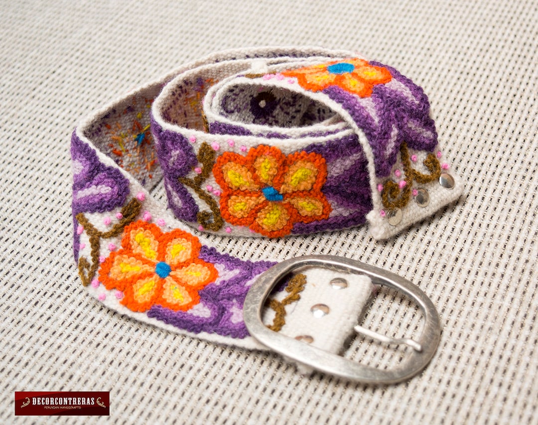 Womens Belts S,M,L,XL - Embroidered Belt "andean Garden"- Sheep Wool ...